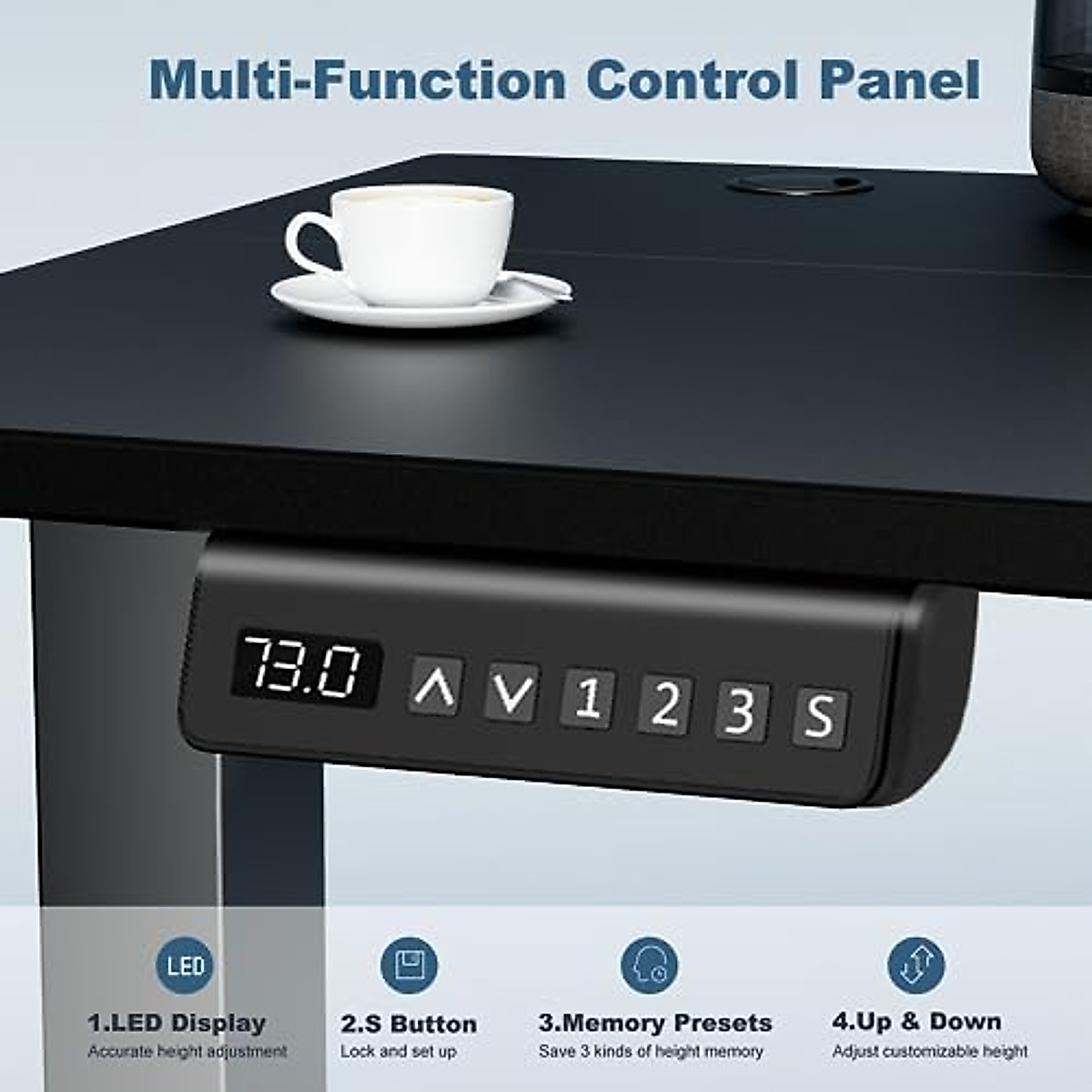 DUMOS, 48 x 24’’ Ergonomic Height, Electric Splice Board Adjustable Computer Desk Sit Stand Up Table for Home Office, 48'' x 24'', Black