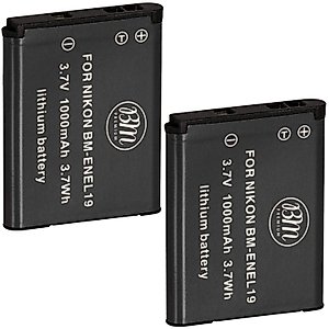 BM Premium 2 EN-EL19 Batteries for Nikon Coolpix A300, W100, W150, S33, S100, S3100, S3200, S3300, S3500, S3600, S3700, S4100, S4200, S4300, S5200, S5300, S6400, S6500, S6800, S6900, S7000 Cameras