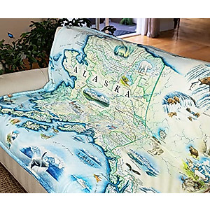 Alaska State Map Fleece Blanket - Hand-Drawn Original Art - Soft, Cozy, and Warm Throw Blanket for Couch - Unique Gift - 58"x 50"