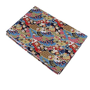 LoveinDIY Cotton Fabric Yard Sewing Patchwork Fabric Japanese Kimono Printed Fabric, Japanese Traditional pattarn, for Your Hand Making, Blue Flowers