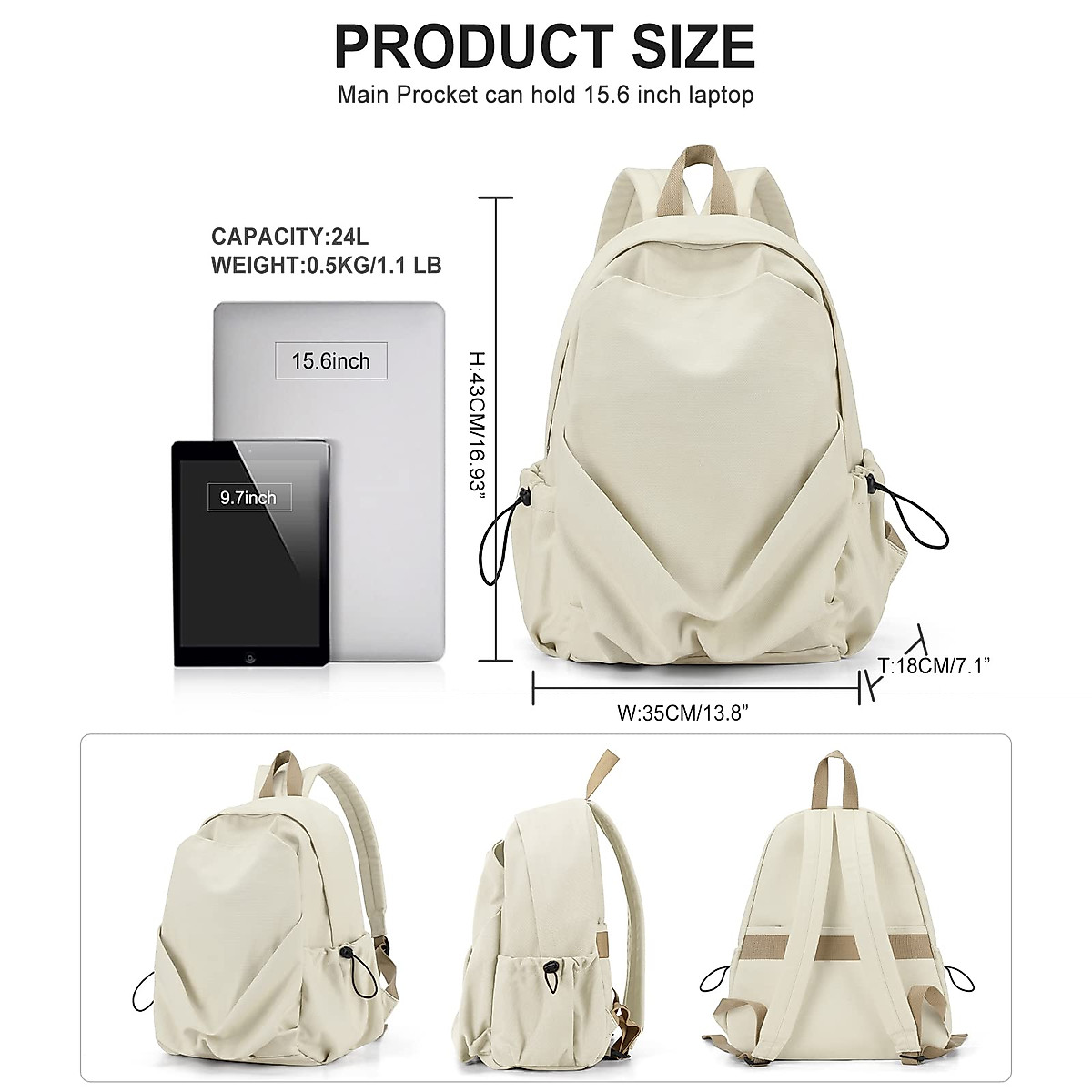 weradar Basic School Backpack For Women Men,Lightweight Casual Daypack College Backpack,Aesthetic Middle School Bag,Bookbag For Teen Girls Boys,Small Canvas Travel Backpack(Beige)