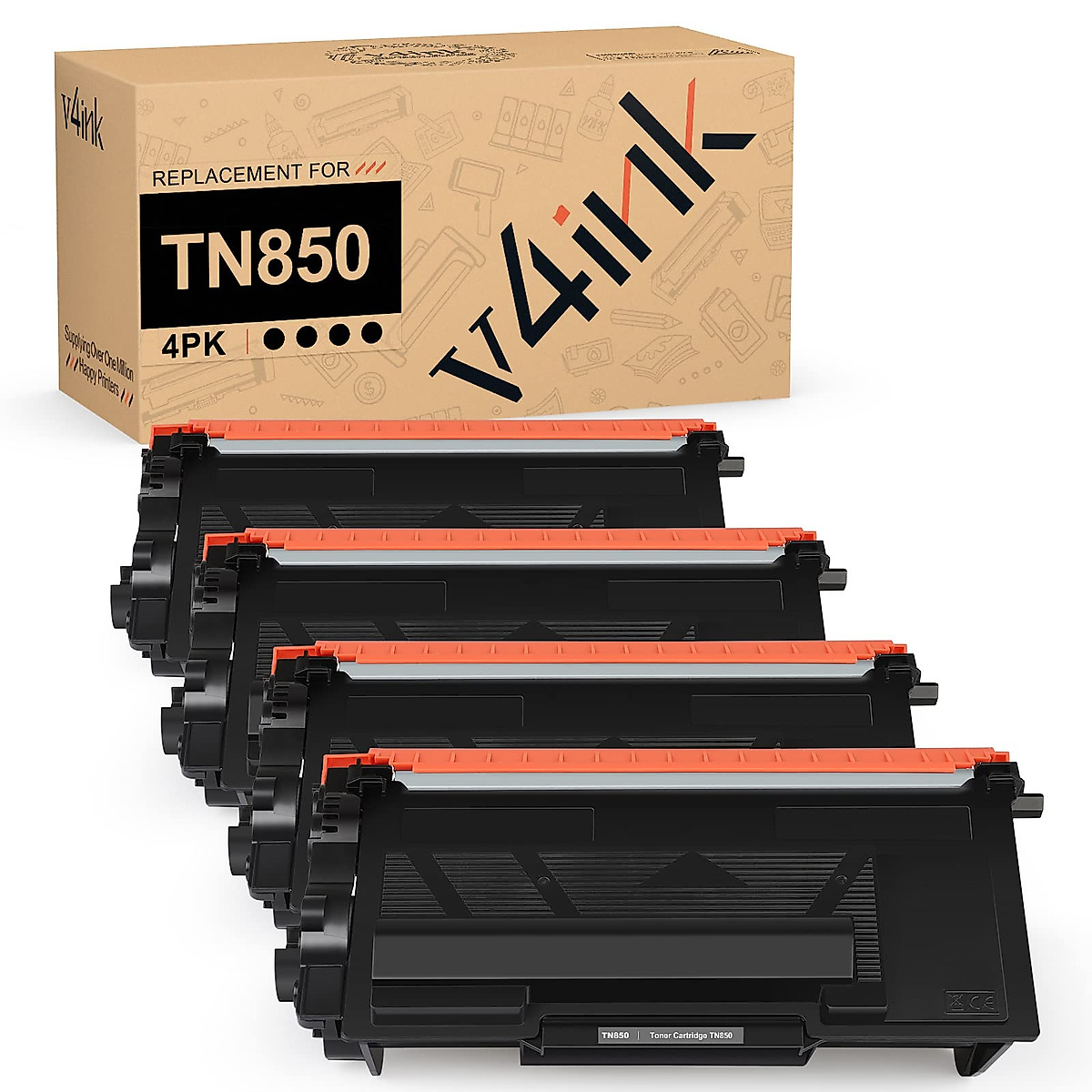 v4ink Compatible Toner Cartridge Replacement for Brother TN850 TN-850 TN-820 TN820 use with HL-L5200DW HL-L6200DW MFC-L5700DW MFC-L5800DW MFC-L5900DW DCP-L5600DN Printer (4 Packs, New Version)