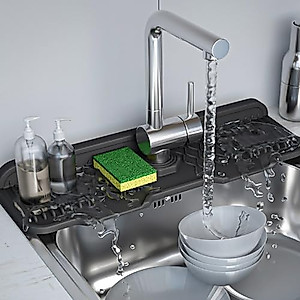 Kitchen Sink Splash Guard, Silicone Draining Mat Kitchen Faucet, 90° Foldable Design to Accommodate a Variety of Sink Countertops Black (17* 5.9)