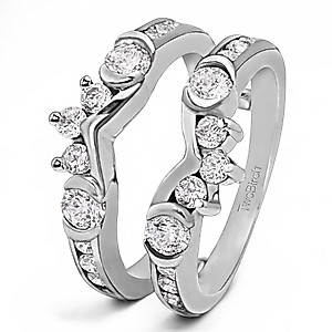 TwoBirch 1.01 Ct. Half Halo Prong and Channel Set Ring Guard in Sterling Silver with Cubic Zirconia (Size 6)