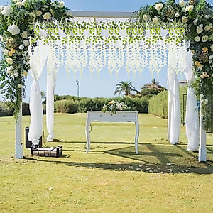 Kmorenew White Wisteria Hanging Flowers - 12 Pack 3.6 Feet/Piece Artificial Fake Wisteria Vine Rattan Hanging Garland Silk Flowers String for Home Party Wedding Garden Outdoor Décor