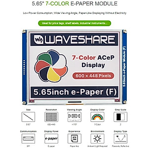 waveshare 5.65inch E-Ink Display HAT 7-Color ACeP E-Paper Display 600x448 Pixels for Raspberry Pi 4B/3B+/3B/2B/Zero/Zero W/Zero WH and Jetson Nano