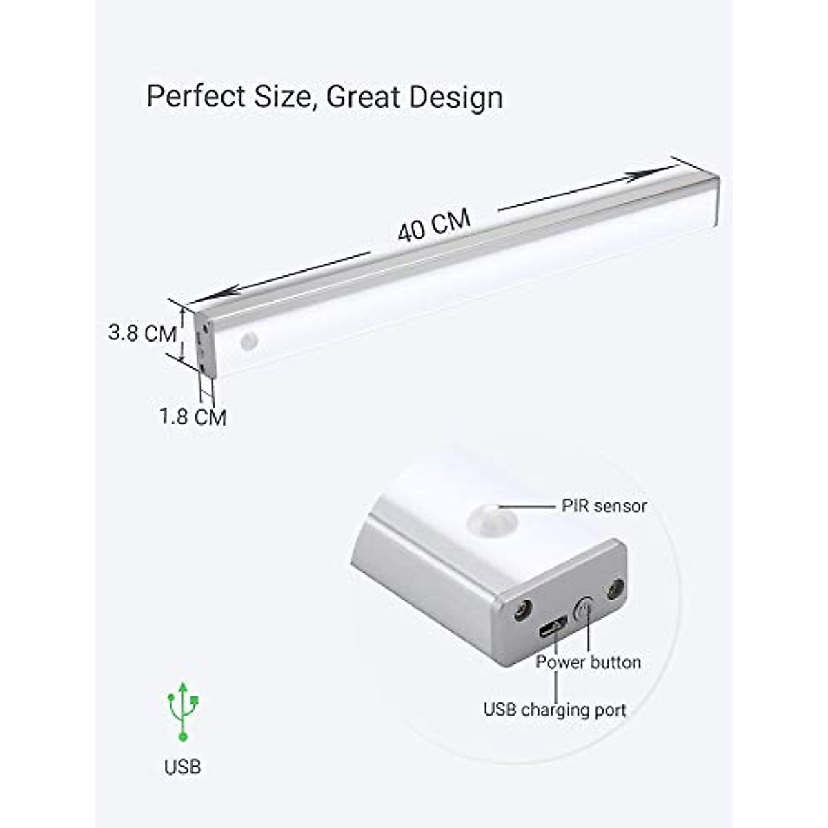 Joyzy Motion Sensor Closet Lighting with Germany Osram Beads, Eye Protection Design for Under Cabinet Lights Automatic Wireless Lighting, LED Rechargeable Night Lighting for Wardrobe Pantry Light