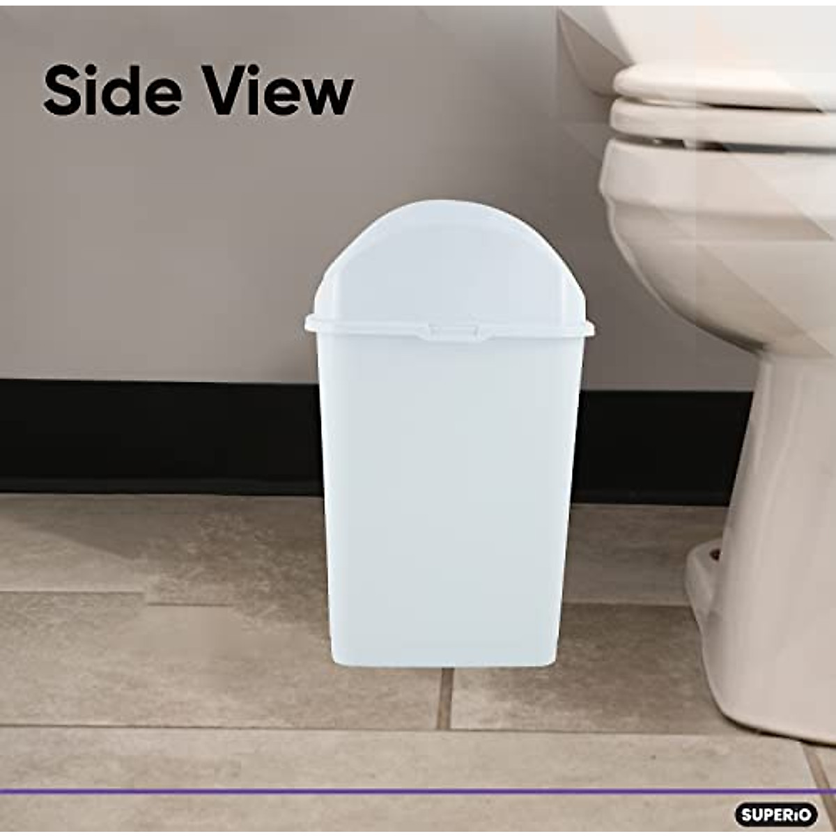 Superio Small 2.5 Gallon Plastic Trash Can with Swing Top Lid, Waste Bin for Under Desk, Office, Bedroom, Bathroom- 10 Qt, (White)