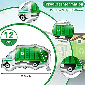 12 Pcs Garbage Truck Balloon Garbage Truck Birthday Party Decoration Trash Truck Balloon Truck Foil Balloon Garbage Truck Party Favor Green Truck Garbage Balloon for Garbage Truck Party Supplies