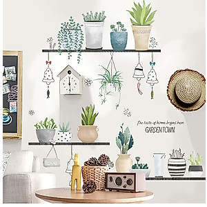 Green Pot Plants Leaves Wall Decals Wall Stickers for Bedroom Leaf Wall Mural as Wall Decor for Living Room | 90cm x 180cm Removable Stickers for Home Walls Decoration as Housewarming Birthday Gift