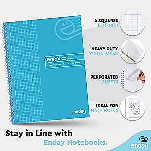 Emraw Graph Paper Notebooks Spiral Quad Ruled Grid Notebook Heavy Duty White Paper 100 Sheets Assorted Colors Wire Bound Graphing Books (Pack of 4)