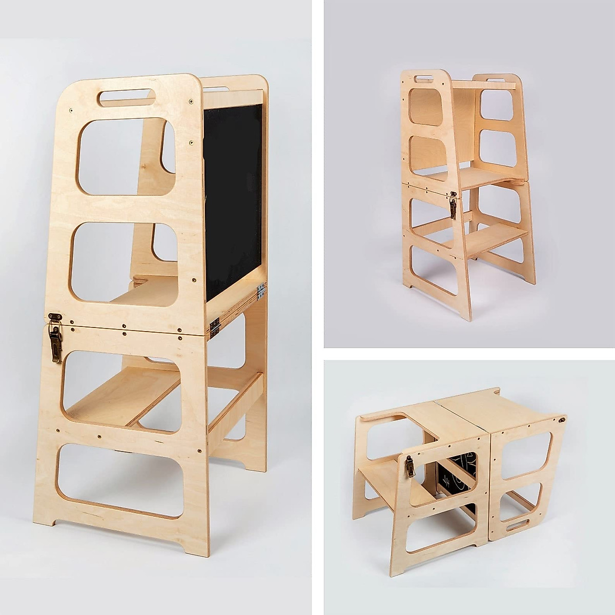 Montessori Learning/Helper Tower 3-in-1 Stool, Desk and Chalkboard. Easy to Assemble and Durable Construction for Long-Lasting use