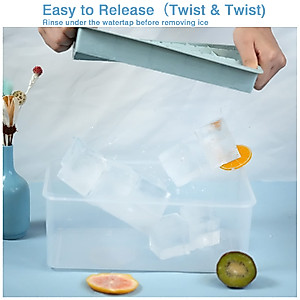 WIBIMEN Large Ice Cube Tray, Whiskey Ice Mold with Bin & Tong Square Ice Cube Mold, Leakproof Large Ice Cube Molds for Cocktails Whiskey Bourbon Scotch-Easy Fill & Transfer & Remove(Blue)