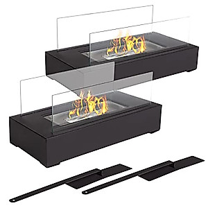Bio Ethanol Tabletop Fire Pit Set – 2-Pack Indoor or Outdoor Smokeless Portable Fireplace – Clean Burning 360-View Modern Décor by Northwest (Black)