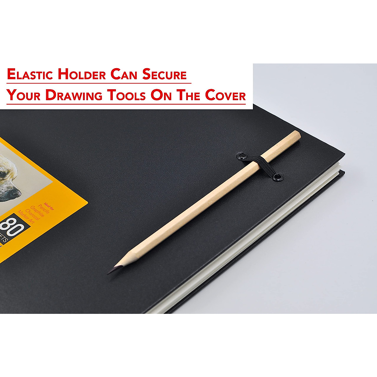 Hardcover Sketch Book, 9"x12", Spiral Wire and Pencil Holder, Universal Sketch Paper with Perforated Line, 80 Sheets, Acid Free, Perfect for Pencil, Pastel, Graphite, and Charcoal, etc.