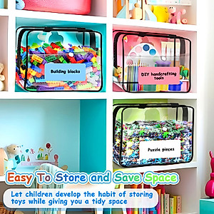 BFPT 6 Packs Toy Storage Bags Large with Zipper and Labels(6Pcs), PVC Waterproof Organizers Toy Bags for Board Games, Puzzles Pieces, Building Blocks, Handmade Accessories, Kid Books