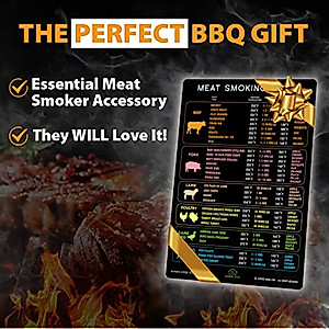 Best Improved Version Meat Smoking Guide Magnet More Popular Meats (44) & Wood Flavors Brighter Color Bigger Text Pitmaster’s Target Temperature Time BBQ Gift Pellet Smoker Grill Grilling Accessories
