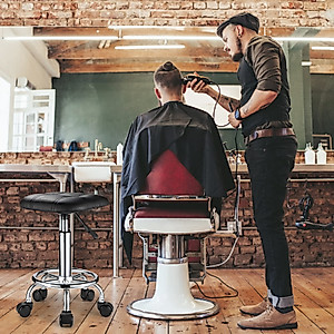 FNZIR Square PU Cushion Rolling Stool with Wheels Height Adjustable Swivel Stools Office Chair Black