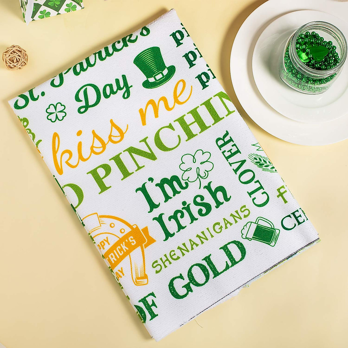 Whaline 4 Pack St Patrick's Day Kitchen Towel Lucky Shamrock Dish Towel Green Plaid Clover Kitchen Hand Drying Tea Towel for Cooking Baking Cleaning Wipes, 18 x 28 Inch