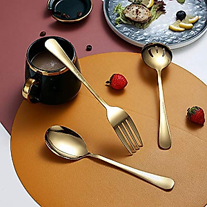 Gold 10-Piece Serving Flatware Silverware Set,Stainless Steel Serving Utensil Set,Include Slotted Serving Spoon, Serving Spoon, Cake Server, Serving Fork, Soup Ladle