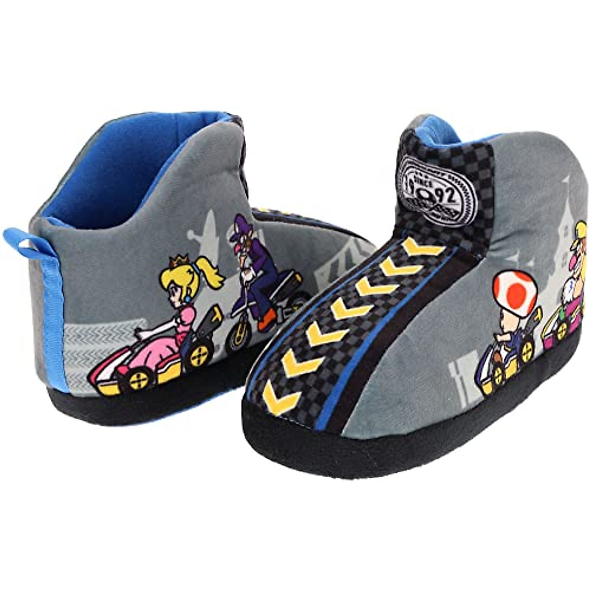 SUPER MARIO Boys' Mariokart Slippers Mismatch Bootie, Grey, Little Kid Size 10/11