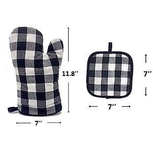 Oven Mitts and Pot Holders Set, Heat Resistant Long BBQ Gloves with Non-Slip Surface for Safe Kitchen Cooking Baking Grilling (Black)