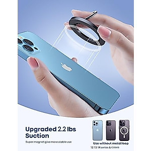 Lamicall Magnetic Phone Ring Holder for MagSafe, Magnet Finger Ring Grip Stand Holder,Compatible with iPhone 14 Plus 13 12, Pro, Pro Max, Mini, Mag safe Accessories, Misty Black