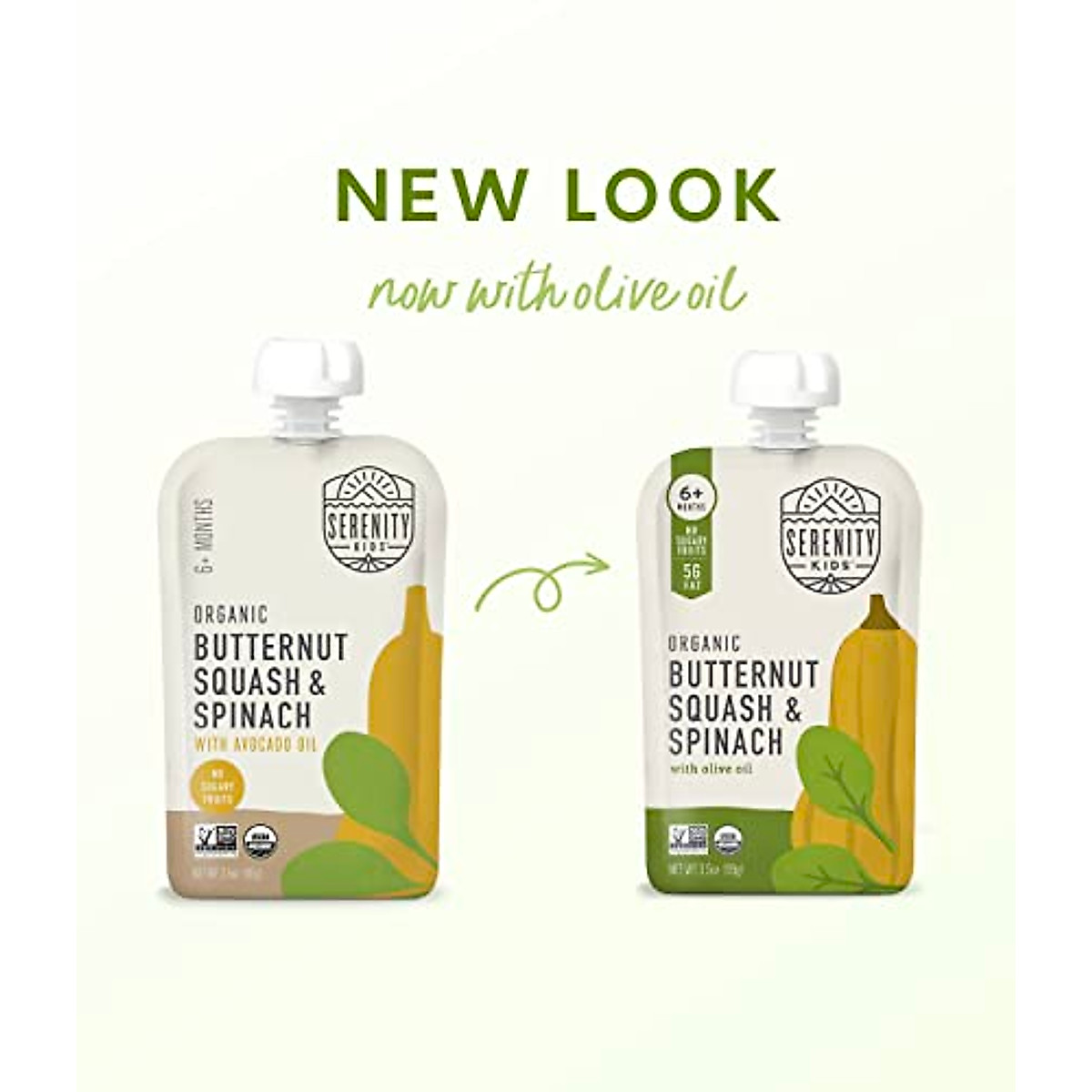 Serenity Kids 6+ Months USDA Organic Veggie Puree Baby Food Pouches | No Sugary Fruits or Added Sugar | Allergen Free | 3.5 Ounce BPA-Free Pouch | Butternut Squash & Spinach | 6 Count