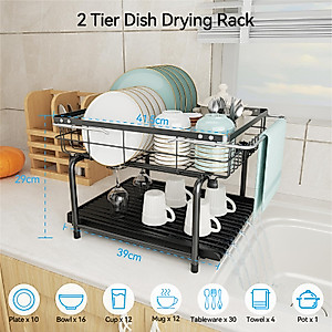 CLESOO Sink Dish Drying Rack - Rust Resistant Metal Dish Rack - Multifunctional Extendable Dish Drying Holder with Draining Mat - Drainer for Kitchen Sinks and Worktops with 4 Ways of Use