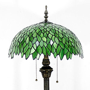 WERFACTORY Tiffany Floor Lamp Green Wisteria Stained Glass Standing Reading Light 16X16X64 Inches Antique Style Pole Corner Lamp Decor Bedroom Living Room Home Office S523 Series