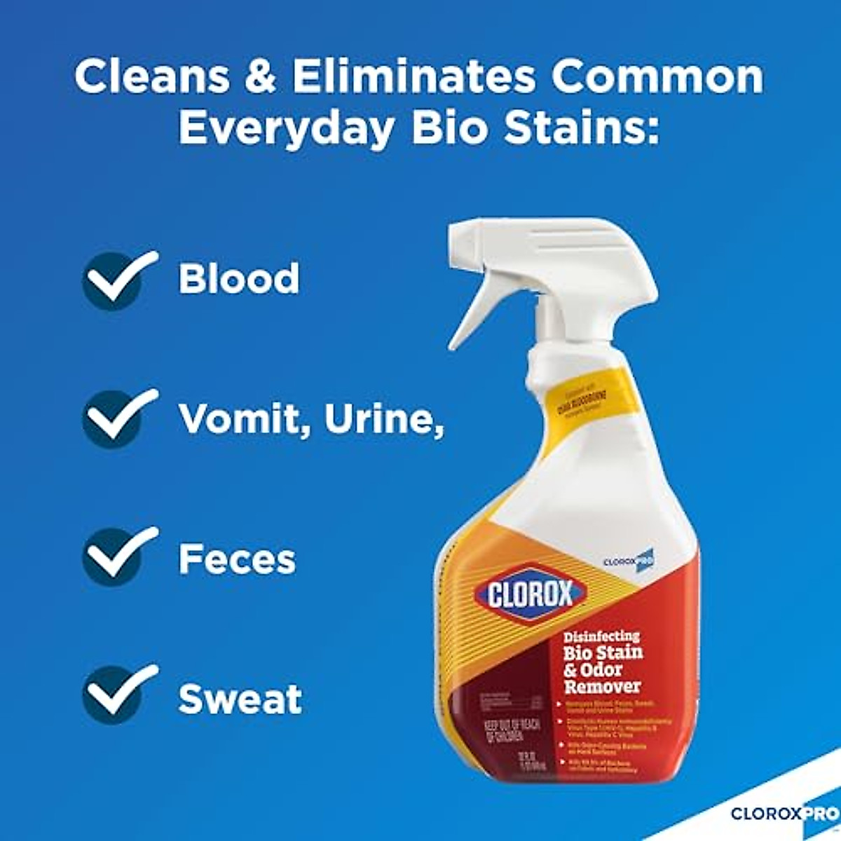 CloroxPro Disinfecting Bio Stain & Odor Remover Pull Top, Healthcare Cleaning and Industrial Cleaning, Clorox Disinfectant Spray, 32 Ounces (Package May Vary) - 31911 (Pack of 1)
