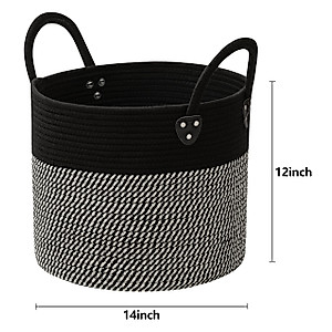 joybest Cotton Rope Storage Basket, Blanket Basket for Organizing, Small Laundry Basket with Handle, 28L Baby Nursery Hamper for Toys Shoes Clothes Towels 14x12 Inches