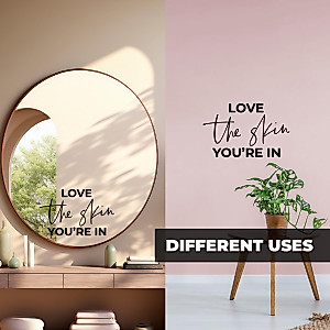 Vinyl Wall Art Decal - Love The Skin You're In - 12.5" x 20" - Trendy Inspiring Selfcare Positive Vibes Quote Sticker For Bedroom Closet Bathroom Boutique Beauty Saloon Spa Wellness Center Decor (Black)