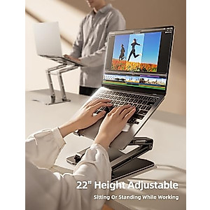 ATKTTOP Laptop Stand for Desk Adjustable Height, 22" [Anti-Wobble] [Fit All Laptop] Foldable DJ Standing Laptop Riser for 6.1-18.4" Tablets, Portable Monitor Stand for MacBook Air, Dell, HP, Lenovo