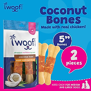 Woof Island Coconut Dog Bones - Premium, All Natural Coconut Dog Treats - Healthy Puppy Treats & Vitamin Rich Rawhide Free Dog Chews - (with Real Chicken)