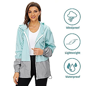 Zando Plus Size Rain Jacket Women with Hood Packable Raincoats for Adults Women Lightweight Rain Jackets for Women Waterproof Anorak Jacket Womens Windbreaker Jacket Mint Green XL
