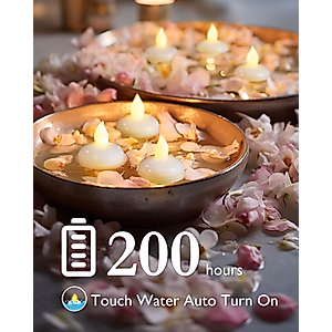 Homemory 12 Pack 200 Hours Flameless Floating Candles, Warm White Led Flickering Tealight Candles in Bulk, Decor for Wedding, Party, Centerpiece, Pool, Christmas