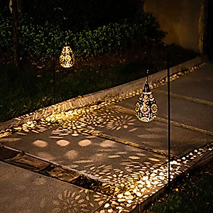 RUILAIYA Hanging Solar Lights Outdoor 2 Pack Garden Boho LED Flower Waterproof Decorative Metal Light for Porch Garden Outdoor (2 Pack)
