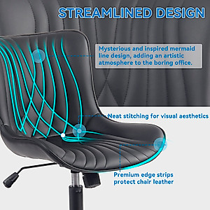 YOUNIKE Office Chair, Armless Desk Chair with Wheels, Home Office Computer Task Chairs, Modern Faux Leather Padded Vanity Chair, Adjustable Swivel Rocking Chair with Back, Black