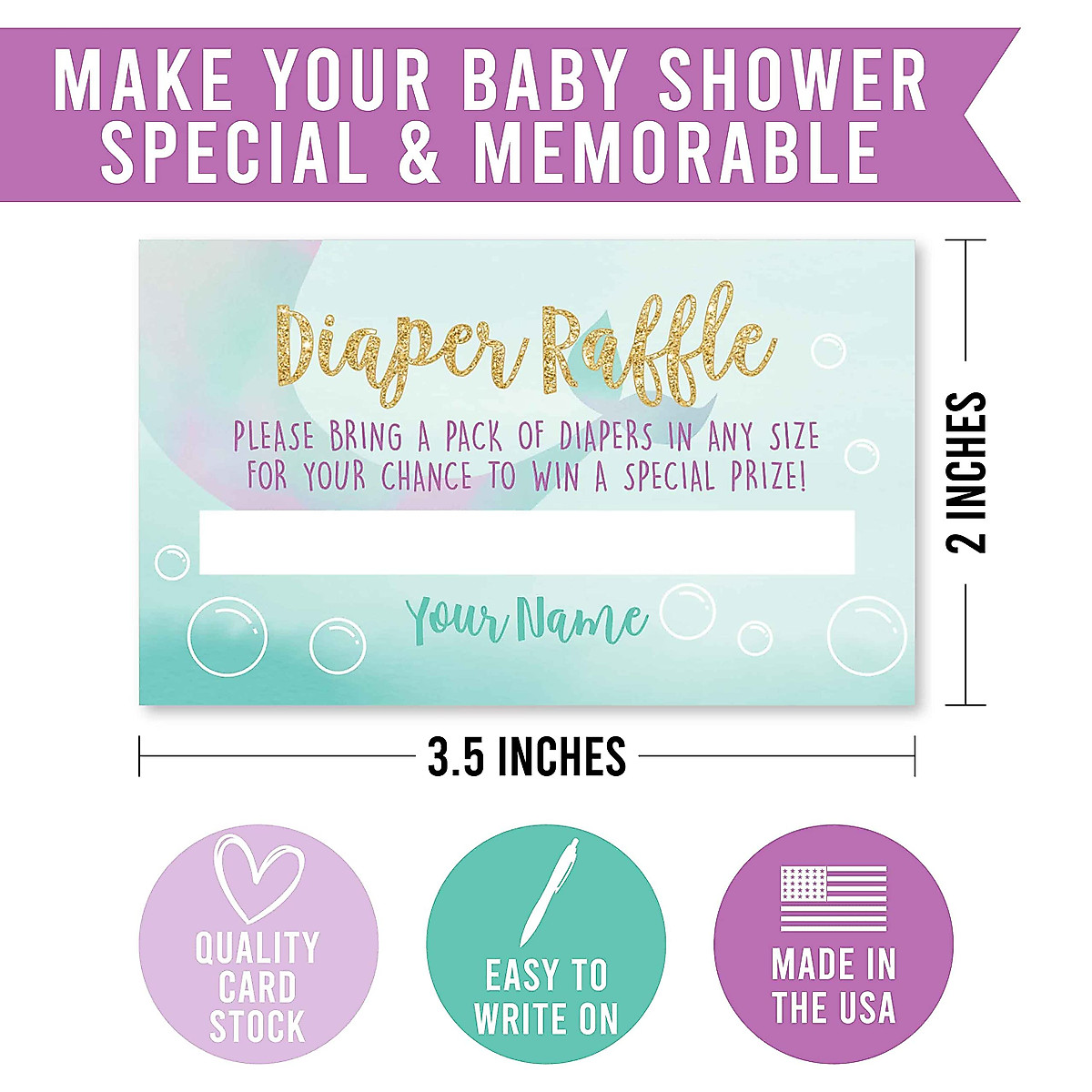 25 Baby Shower Diaper Raffle Tickets For Baby Shower Girl - Mermaid Baby Shower Games For Girls, Diaper Raffle Cards, Baby Raffle Tickets, Baby Shower Invitation Inserts, Baby Shower Ideas