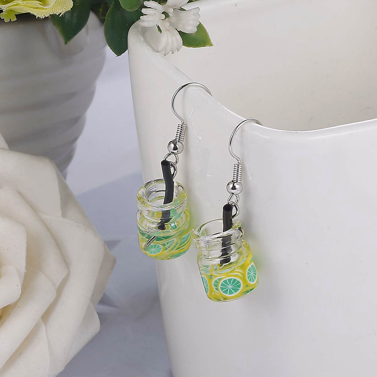 16 Pairs Cute Weird Dangle Earrings for Teen Girls Kawaii Aesthetic Boba Tea Drop Earrings (16 Pairs-A)