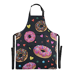 ALAZA H Yummy Donuts Adjustable neck strap Bib Aprons with 2 Roomy Pockets
