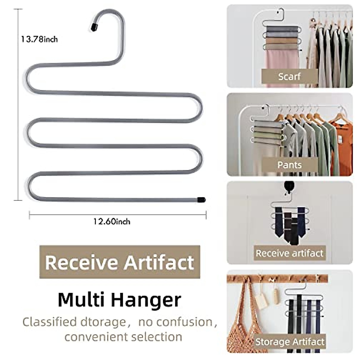 Pants Hanger Multi-Layer S-Style Jeans 6 PACKTrouser Hanger Closet Stainless Steel Rack Space Saver for Tie Scarf Jeans Clothes