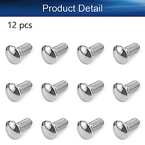 Yinpecly 12Pcs M10×25mm 1.5mm Pitch Length 304 Stainless Steel Round Domed Head Square Neck Carriage Bolts Silver Tone