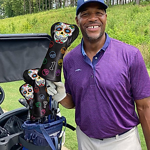 Montela Golf Club Covers,Colorful Skeleton Putter Cover Driver Covers Fairway Wood Headcover Hybrid Cover Leather Blade Putter Headcover Mallet for Brand