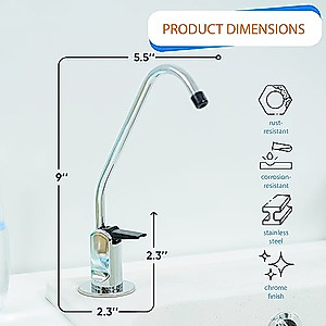 Aquaboon Non-Air Gap RO Faucet - Reverse Osmosis Faucet Chrome Finish - Drinking Water Faucet for Kitchen Sink fits Water Filtration System - Filtered Water Faucet Stainless Steel - Beverage Faucet