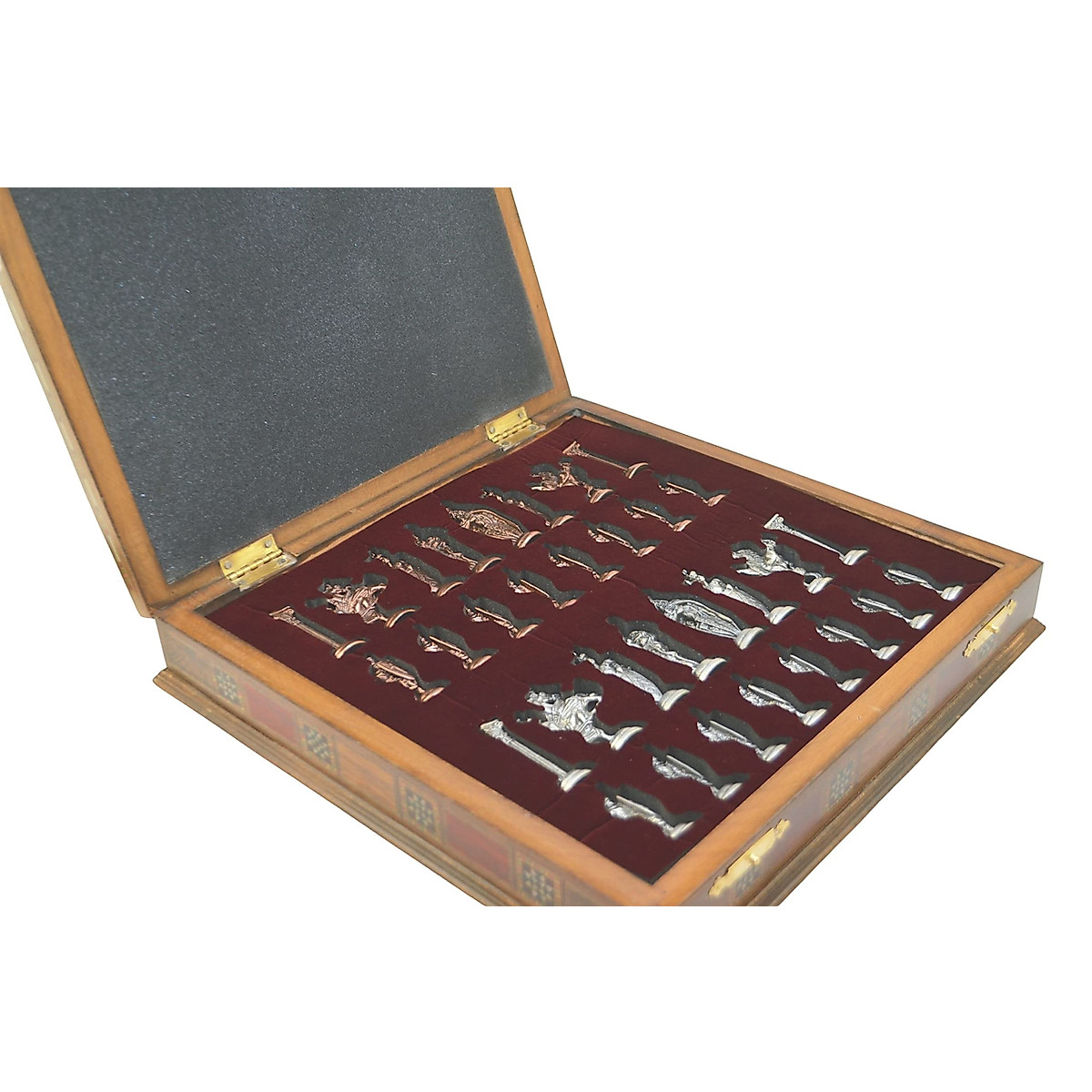 GiftHome Medieval British Army Antique Copper Metal Chess Set for Adults,Handmade Pieces and Natural Solid Wooden Chess Board with Storage Inside King 3.35inc