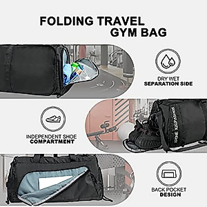 Krone Kalpasmos Small Gym Bag, Packable Sports Bag for Men, Gym Bags for Men with Shoe and Wet Pocket, Lightweight Waterproof Travel Duffel Bag (Black)