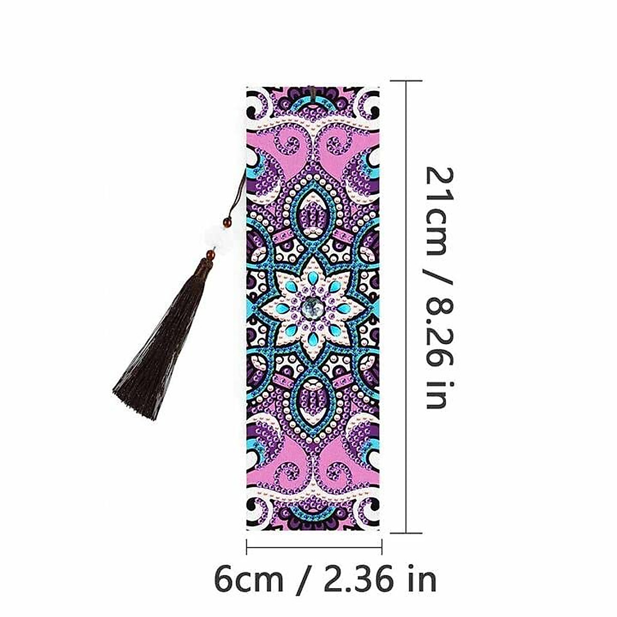 8 Pieces 5D Diamond Rhinestone Painting Bookmark PU Leather Bookmarks Art Beaded Rhinestone Mandala Floral Bookmark with Tassel for Adults