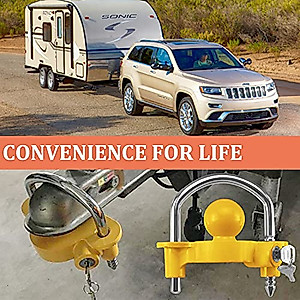 Funmit Trailer Lock Universal Coupler Ball Lock Fits 1-7/8", 2", and 2-5/16" Couplers, Boat Camper Accessories for Travel Trailers Adjustable Heavy-Duty Steel Hitch Lock Yellow